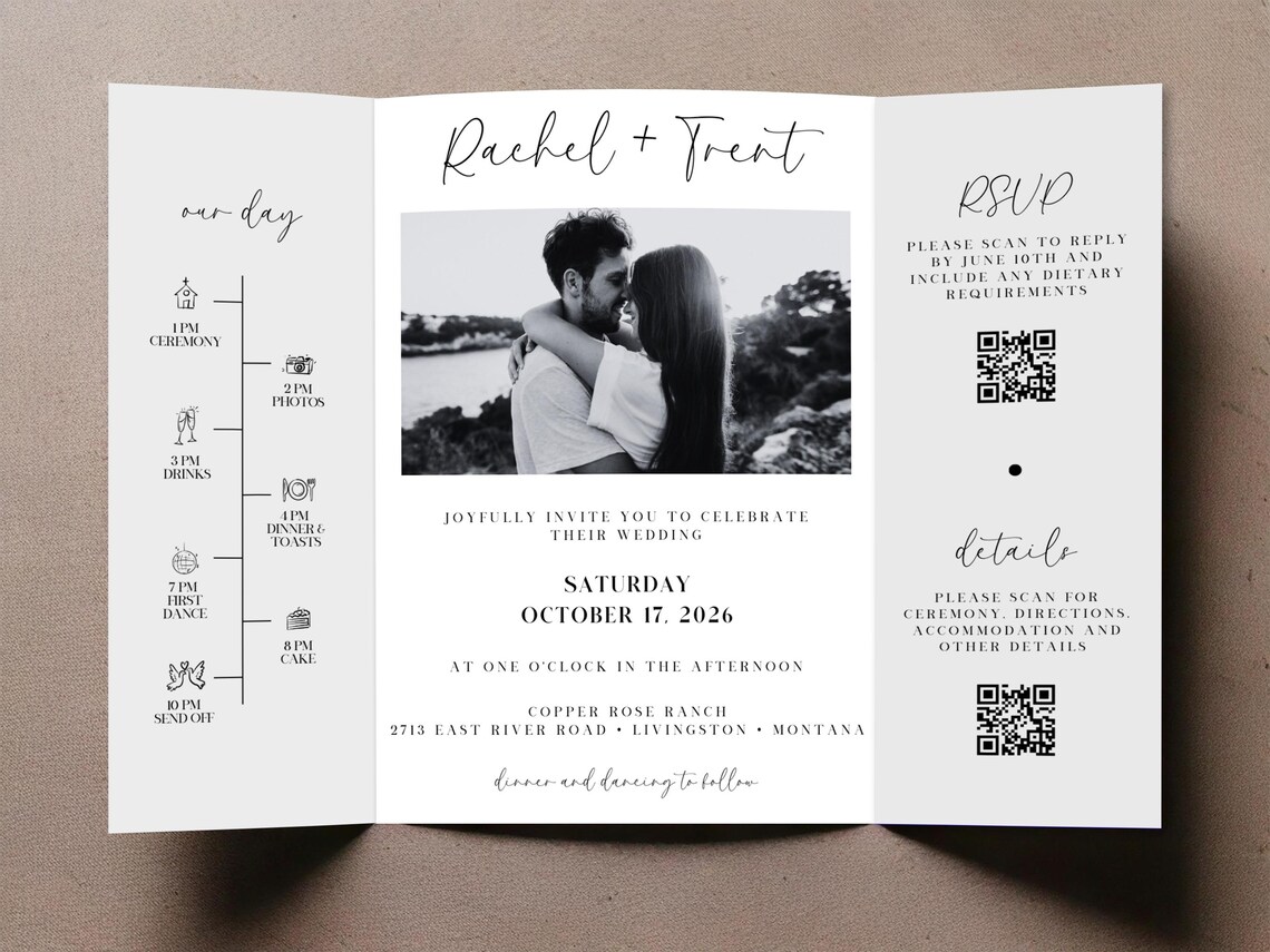 Gatefold Trifold Wedding Invitation Template, Customizable Printable ...