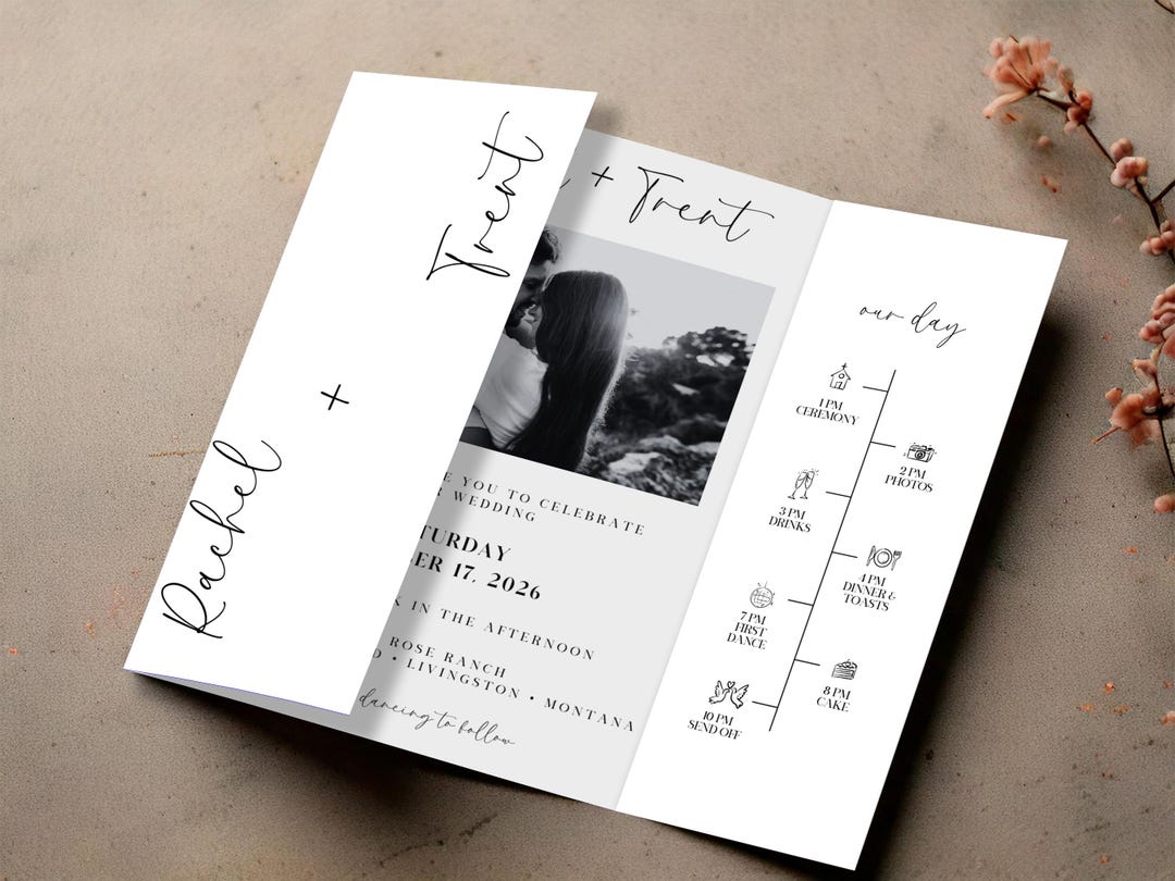 Gatefold Trifold Wedding Invitation Template, Customizable Printable ...