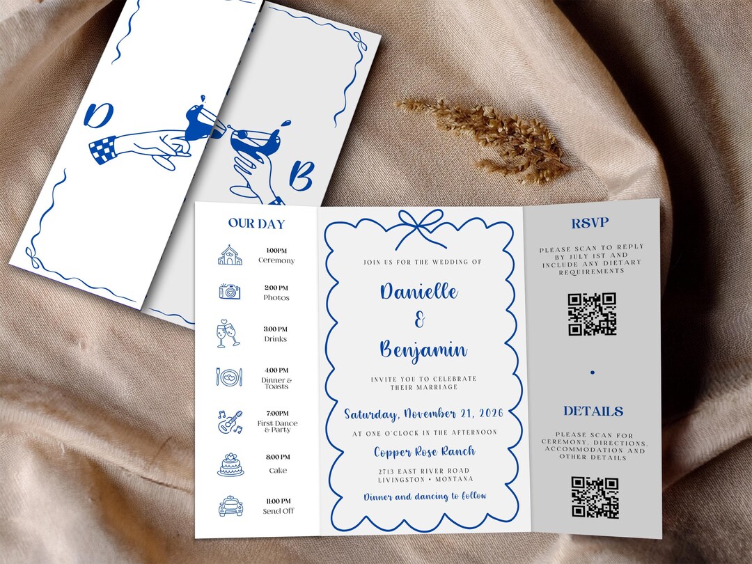 Gatefold Wedding Invitation Template, Canva Folded Wedding Trifold ...