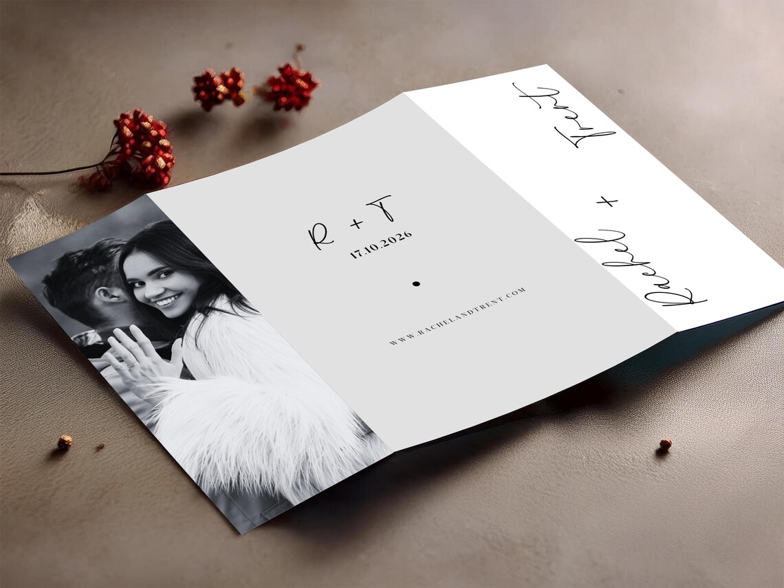 Gatefold Trifold Wedding Invitation Template, Customizable Printable ...
