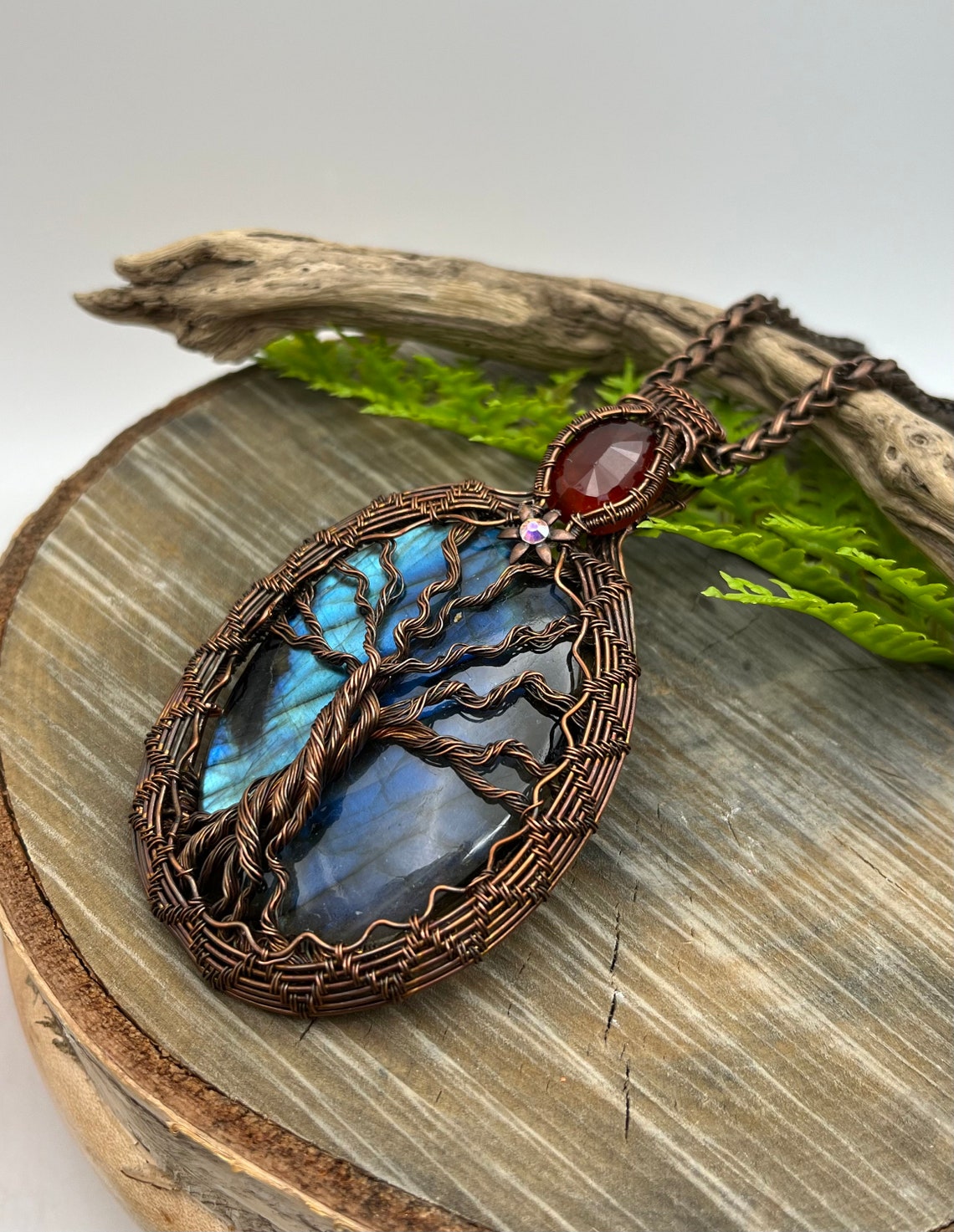 Labradorite Tree of Life Pendant: Wire Wrapped Copper Carnelian ...