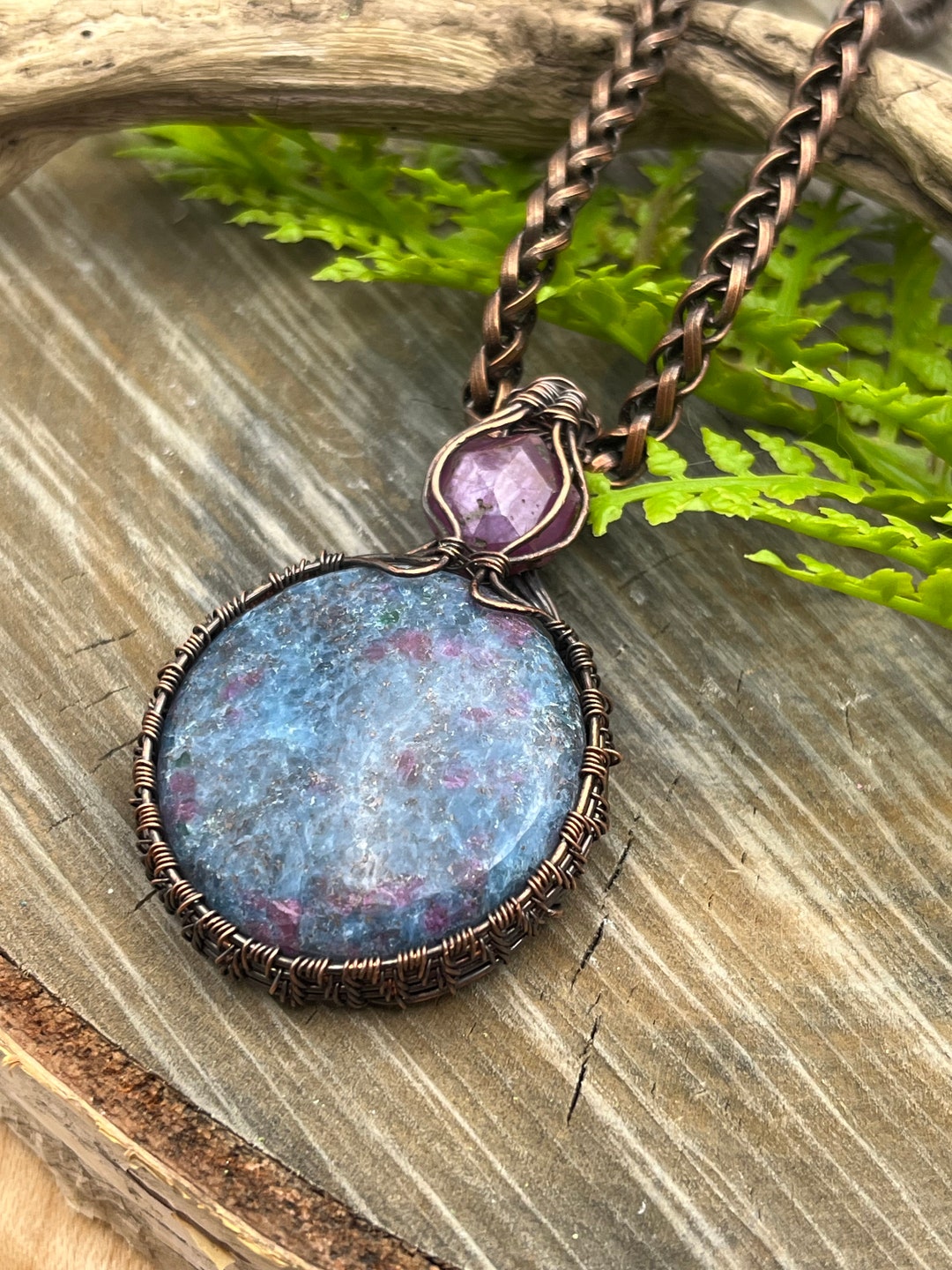 Blue Ruby Kyanite With Pink Star Sapphire Gemstone Pendant Necklace ...