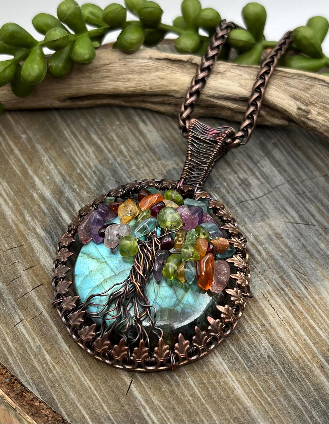 Magnificent Rainbow Tree of Life Necklace, Labradorite and Gemstones ...