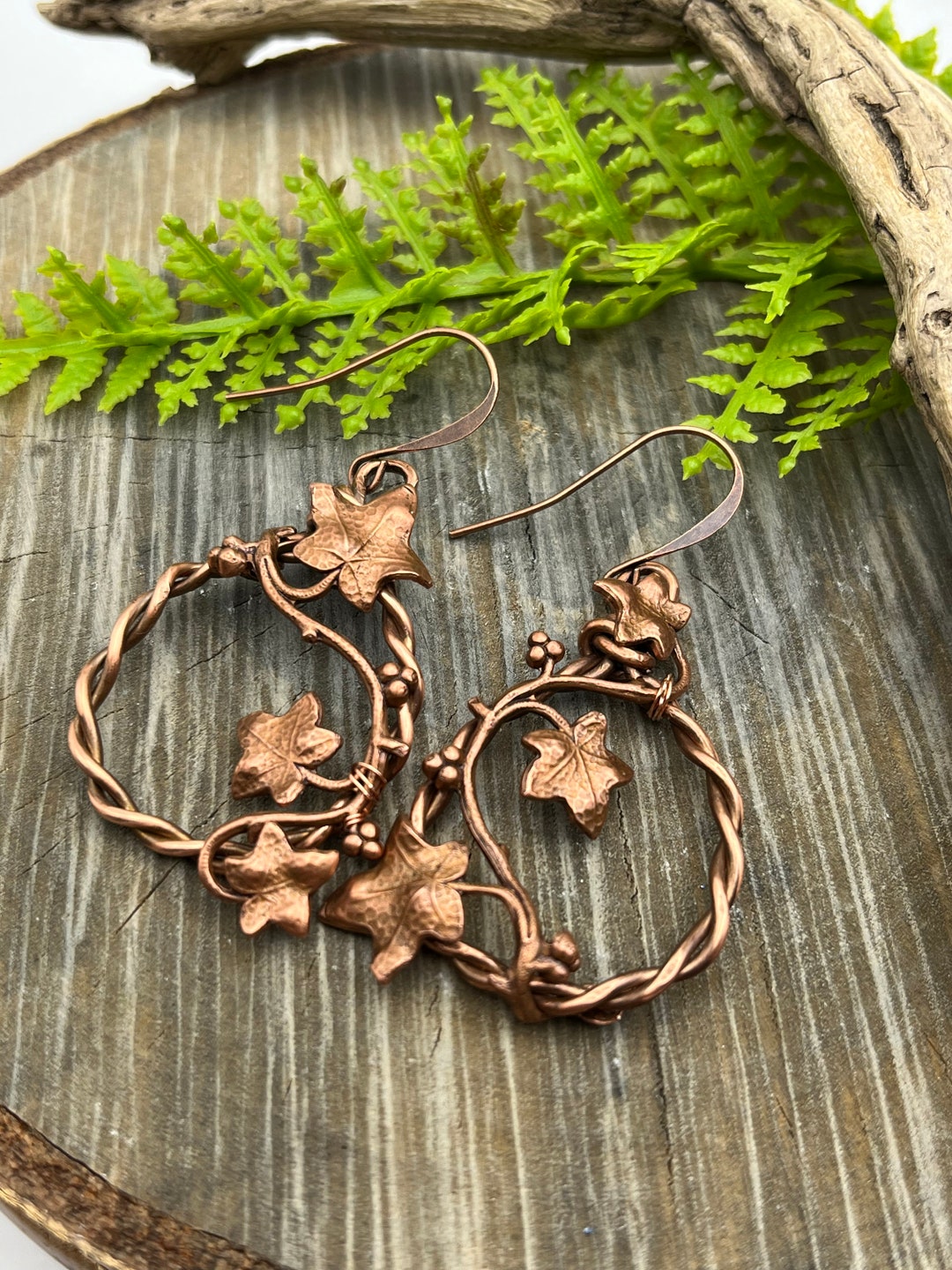 Handcrafted Copper Ivy Vine Boho Hoop Earrings, Artisan Jewelry by ...