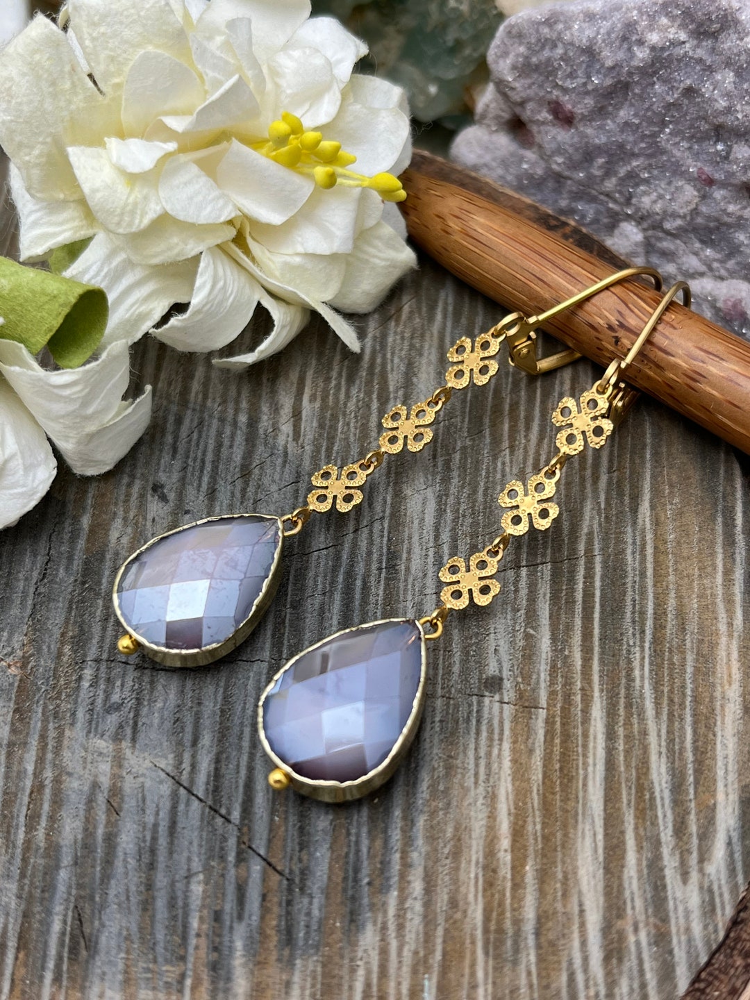 Crystal Moonstone Faceted Gold Foil Boho Earrings /by Weavers Roots ...