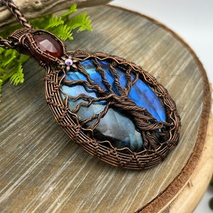 Labradorite Tree of Life Pendant: Wire Wrapped Copper Carnelian ...