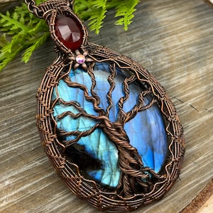 Labradorite Tree of Life Pendant: Wire Wrapped Copper Carnelian ...