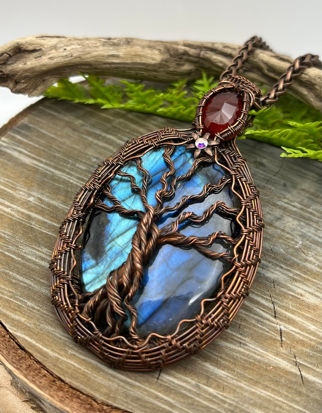 Labradorite Tree of Life Pendant: Wire Wrapped Copper Carnelian ...