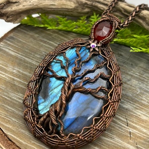 Labradorite Tree of Life Pendant: Wire Wrapped Copper Carnelian ...