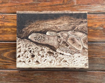Wood Burned Sea Turtle 810 Free Ship - Etsy