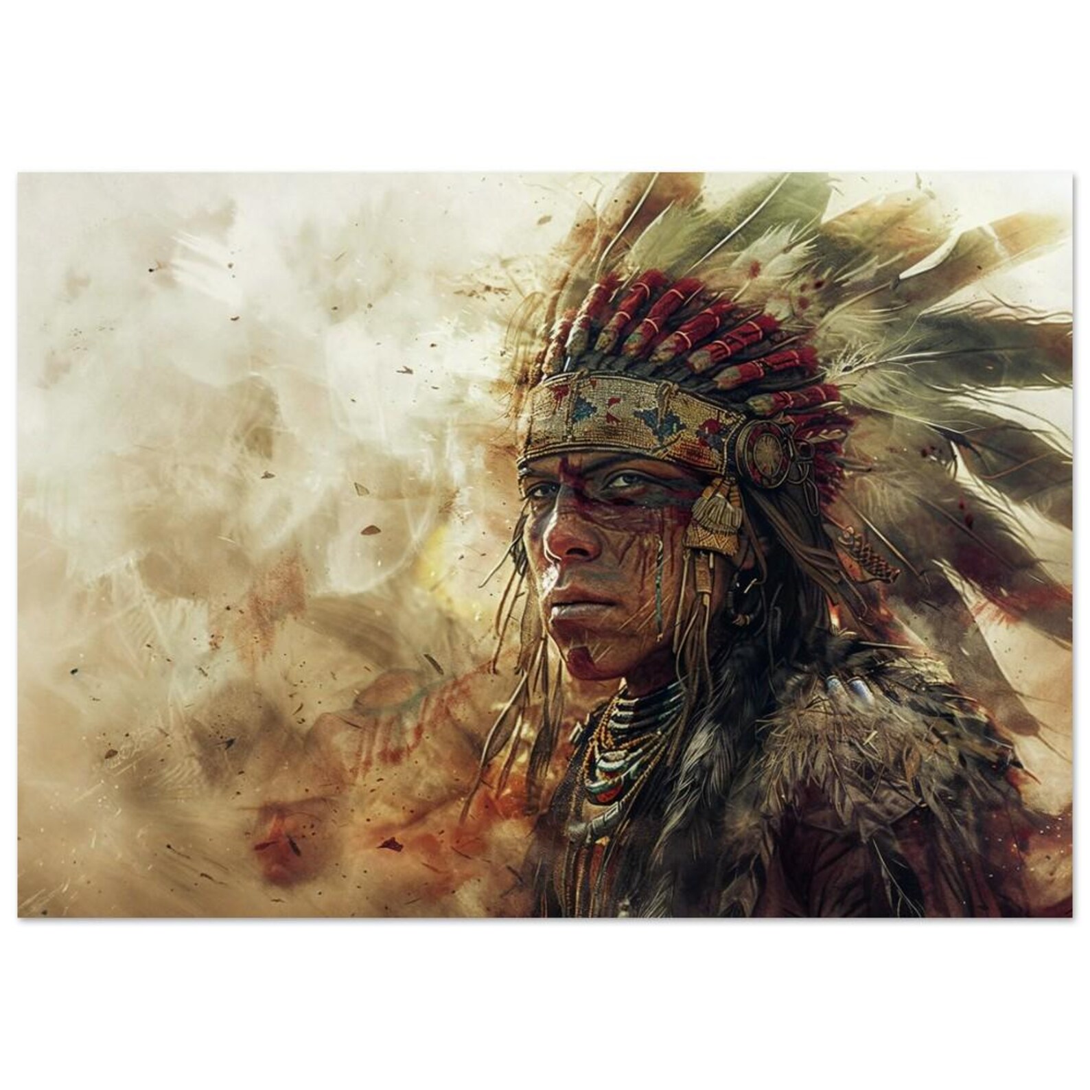 Young Comanche Warrior Abstract Art Poster – Premium Semi-gloss Finish ...