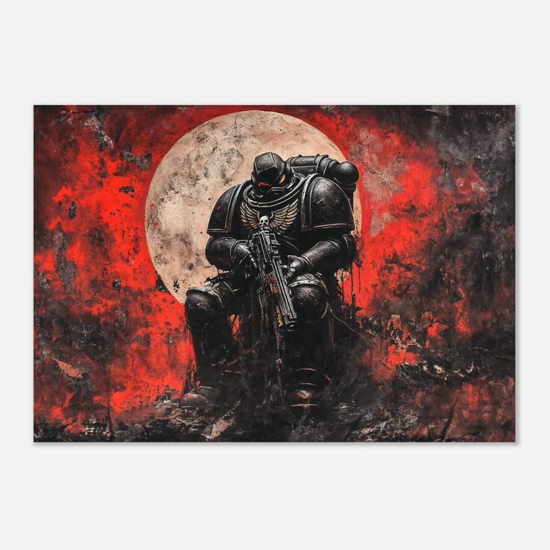 Powerful Space Marine Warrior Poster Dark Sci-fi Art With Moonlit ...