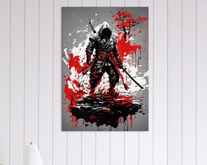 Samurai Rider in Black Ink With Red Sun Japanese Art Poster 18x24in - Etsy