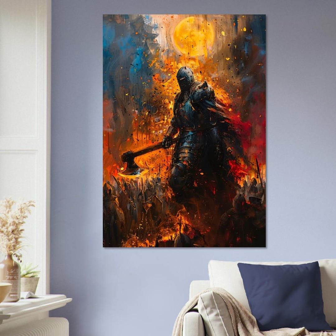 Abstract Art of Medieval Knight on Fire Poster - Semi-gloss Finish ...