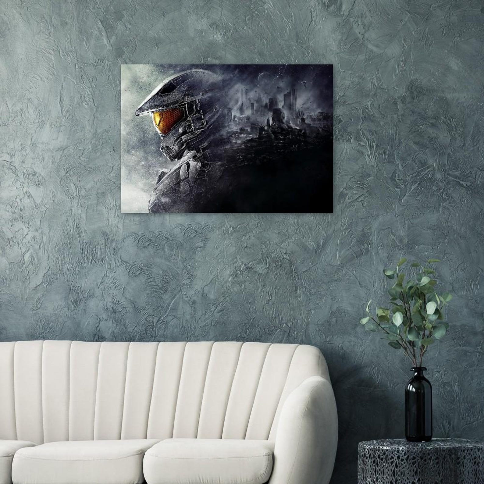 Halo Master Chief Poster – Iconic Sci-fi Hero in Futuristic Cityscape ...