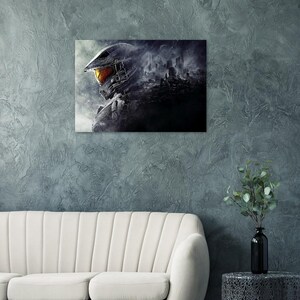 Halo Master Chief Poster – Iconic Sci-fi Hero in Futuristic Cityscape ...