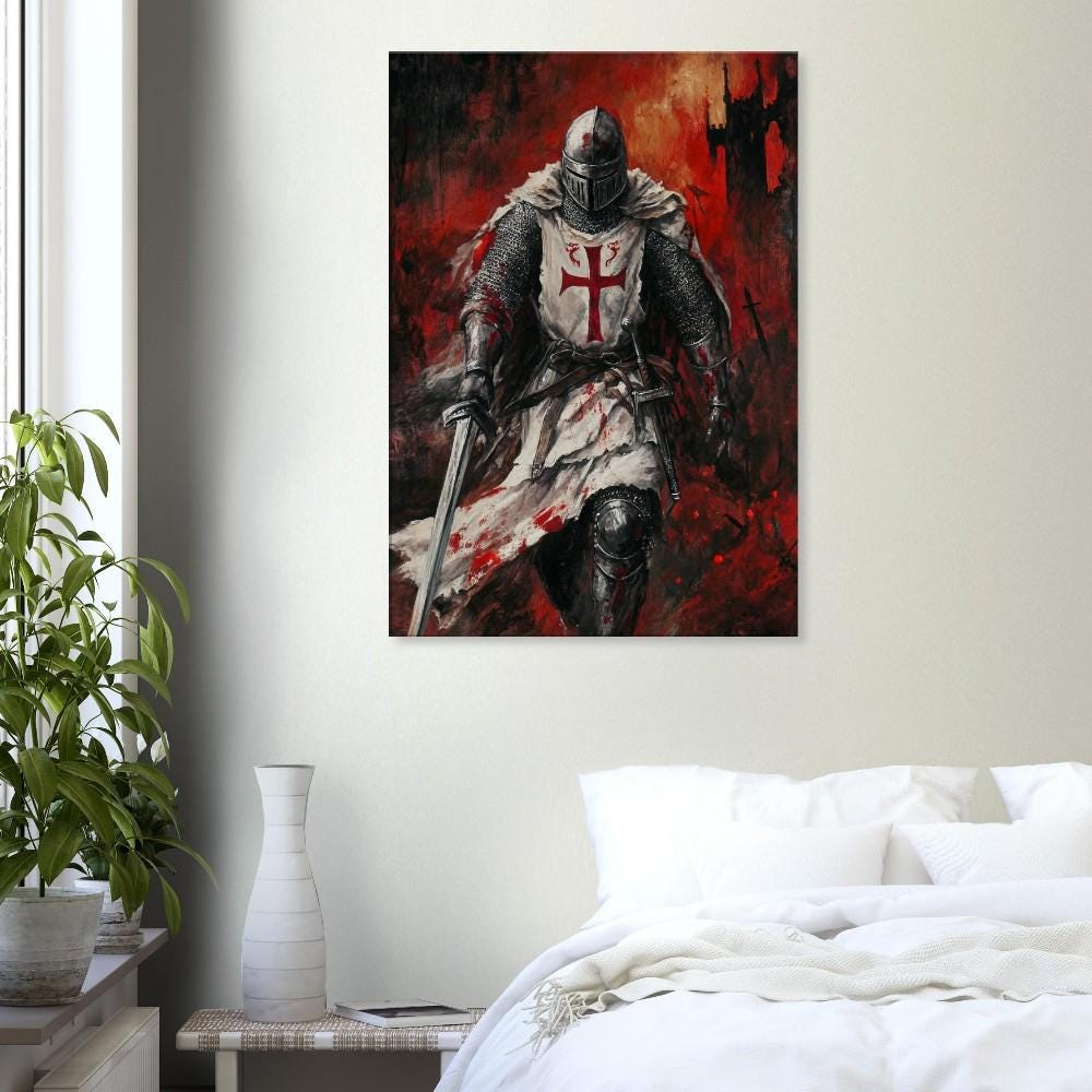 Medieval Templar Knight Art Print, Dark Fantasy Wall Decor, Crusader Warrior Painting, Epic ...