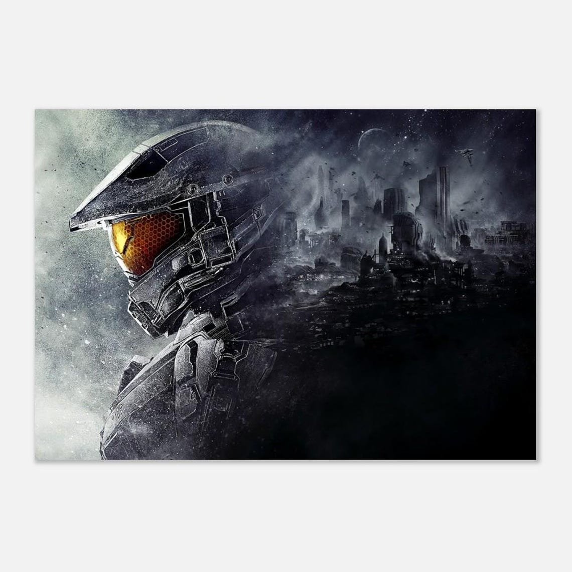 Halo Master Chief Poster – Iconic Sci-fi Hero in Futuristic Cityscape ...