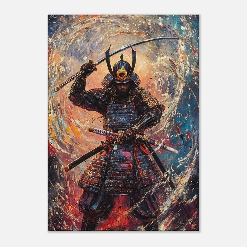 Epic Samurai Warrior Canvas Art, Japanese Armor & Sword Painting, Bold ...