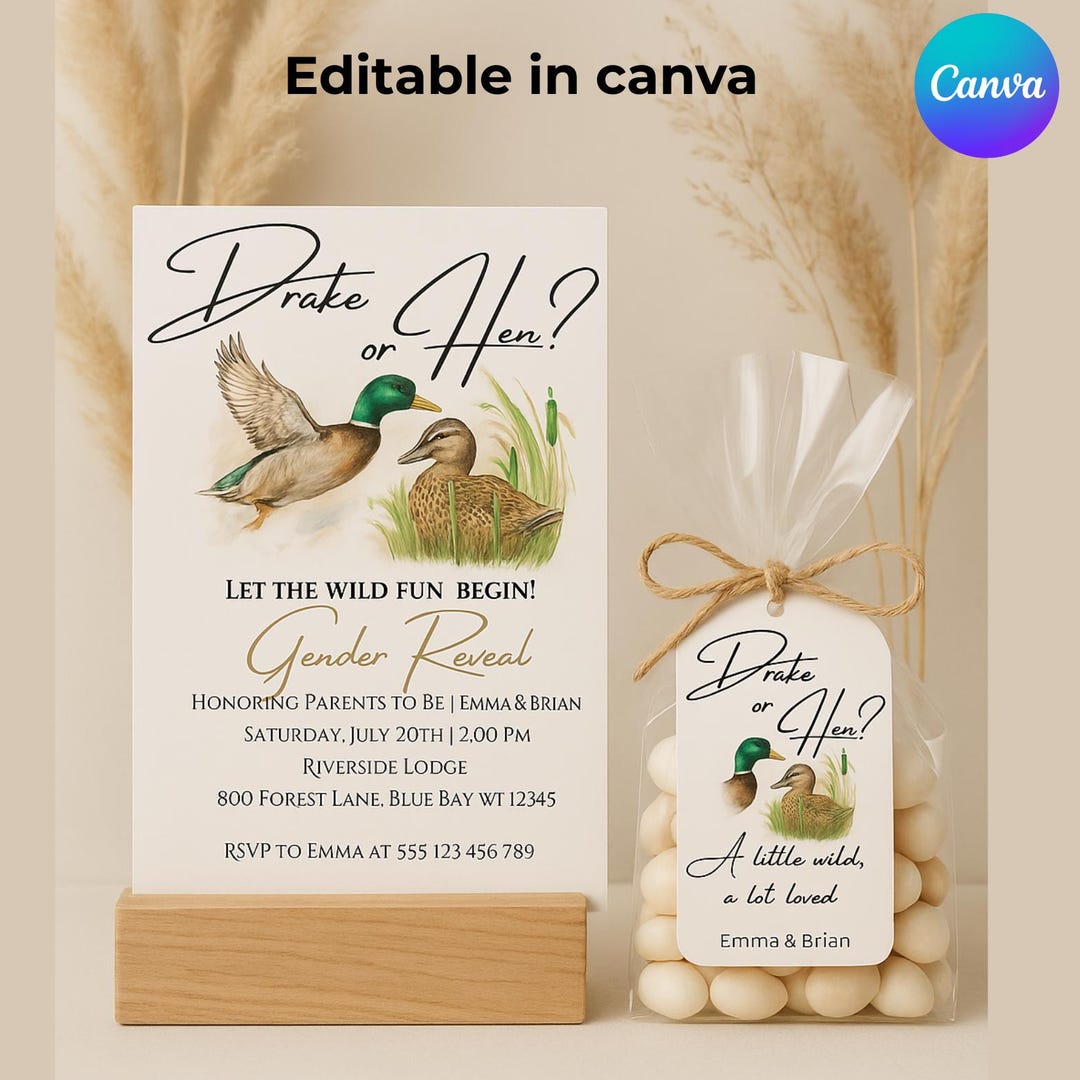 Duck Gender Reveal Invitation | Drake or Hen Template | Mallard Baby ...