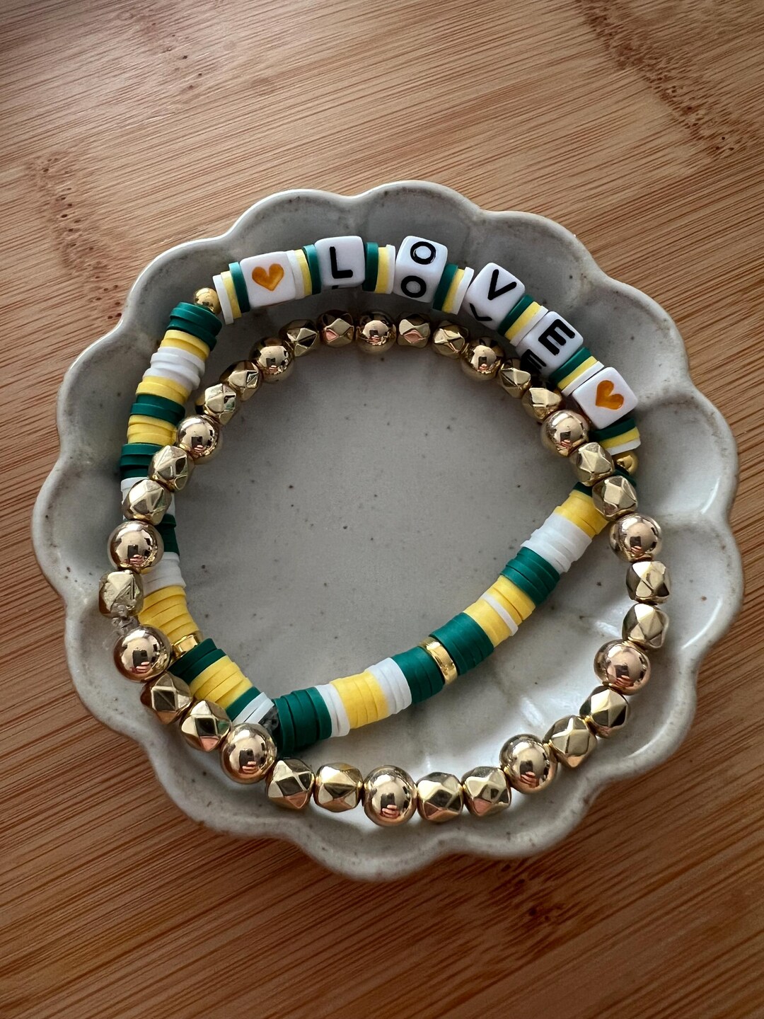 Handmade Green Bay Packer Clay Bead Bracelet- Customizable Jewelry ...