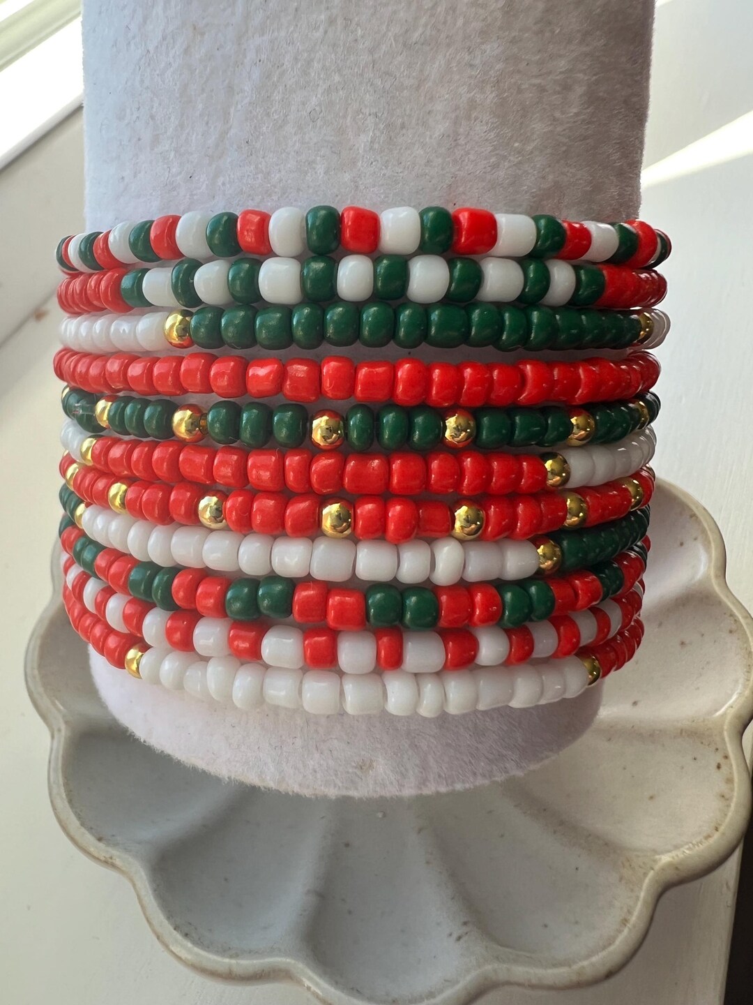 Handmade Christmas Color Glass Seed Bead Bracelets- Customizable ...
