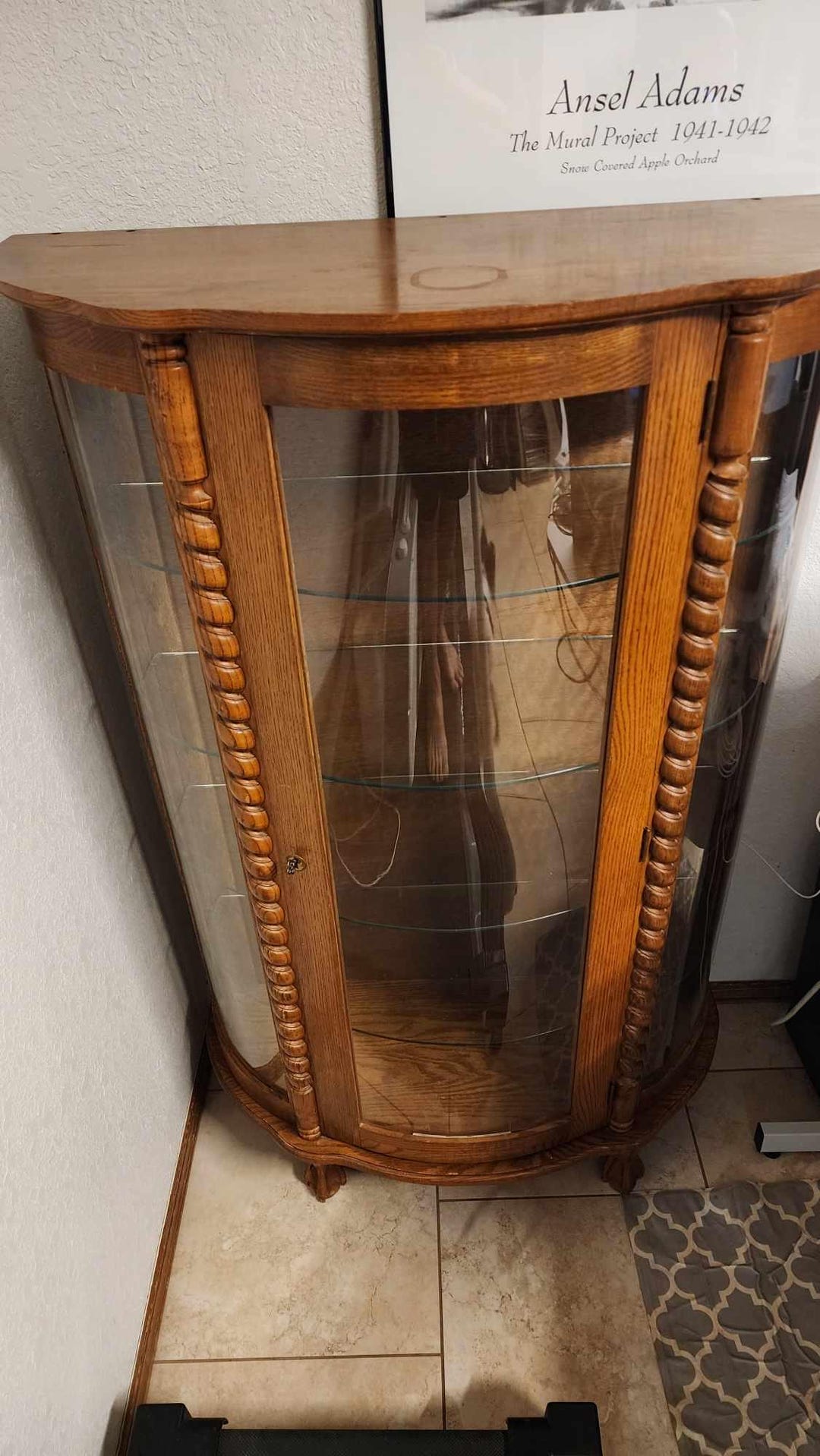 Vintage Lighted Oak Curved Glass Curio Cabinet With Original Key - Etsy