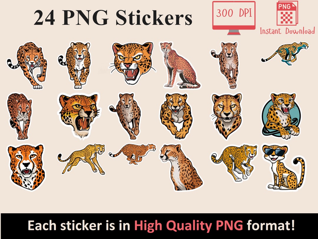 Cheetah PNG Stickers Design Bundle Speedy Spots, Graceful Cheetah Art ...