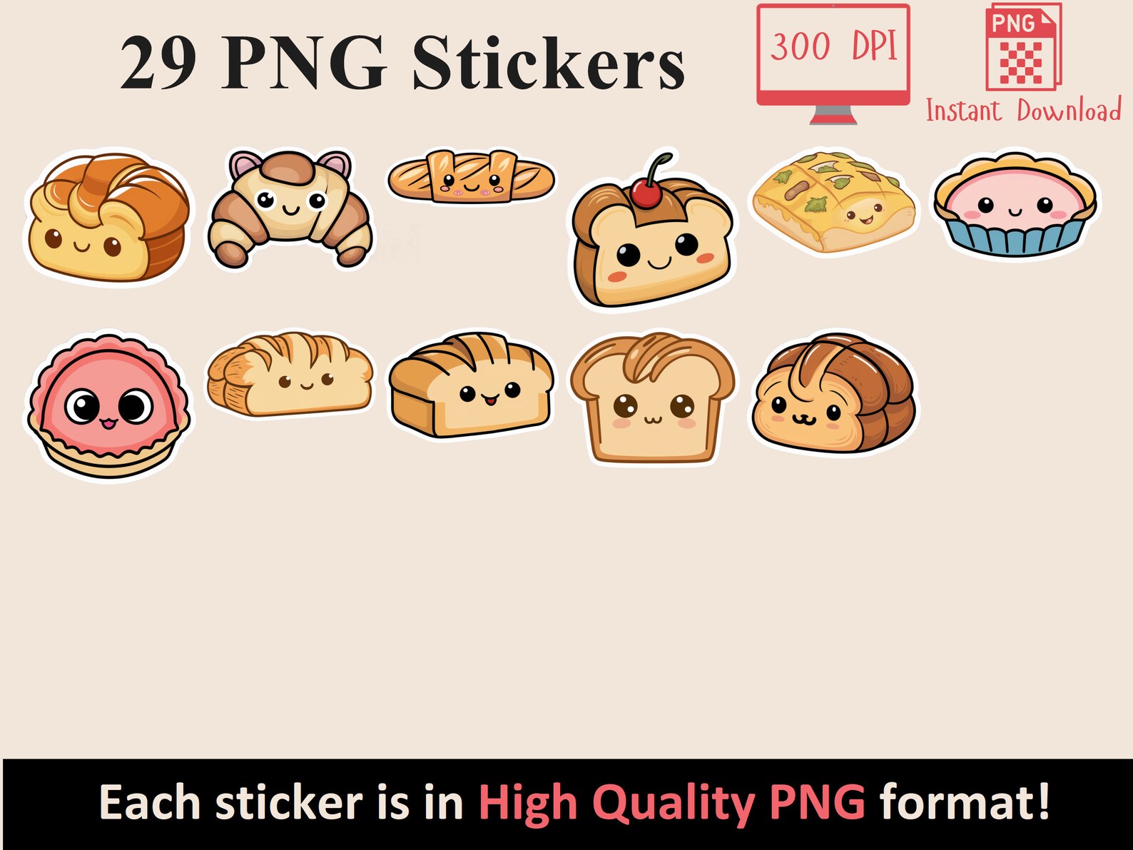 Cute Kawaii Baked Goods PNG Stickers Design, 29 Adorable Bakery Clipart ...