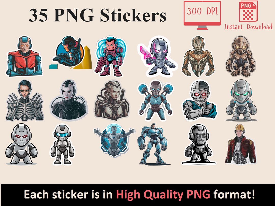 Cyborg PNG Stickers Design Bundle Futuristic Fusions, Sci-fi Cyborg Art ...