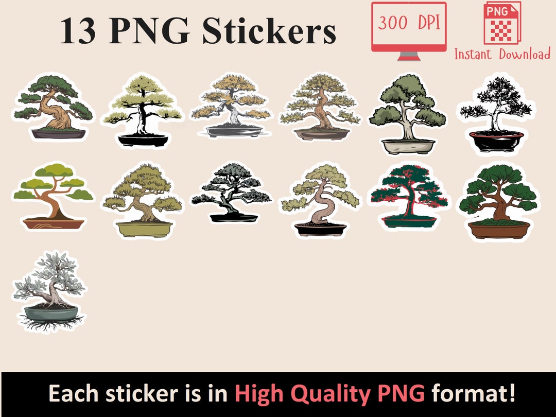 Bonsai Tree PNG Stickers Design Bundle Zen Garden Vibes, Tranquil ...