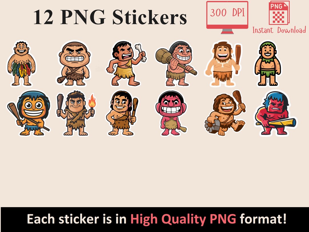 Caveman PNG Stickers Design Bundle Prehistoric Play, Fun Caveman Art - Etsy