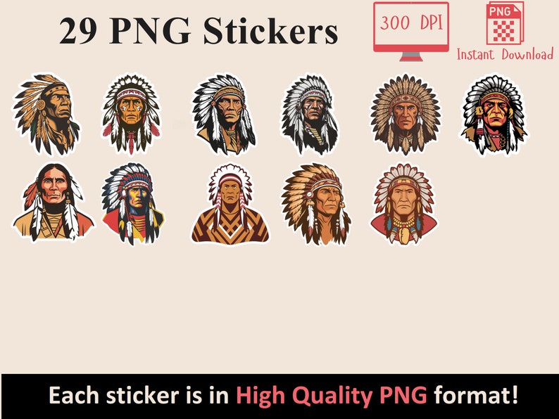 Native American Chief PNG Stickers Design, 29 Tribal Clipart, Instant ...