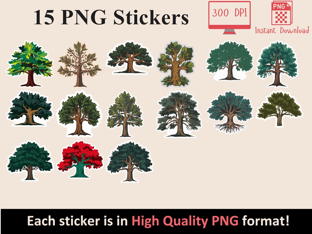 Oak Tree PNG Stickers Design, 15 Majestic Tree Clipart, Instant ...