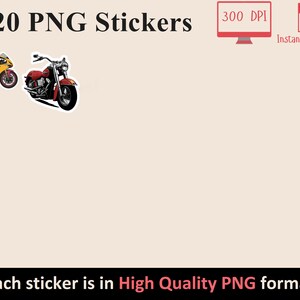Motorcycle PNG Stickers Bundle 20 Designs Biker, Printable, Instant ...