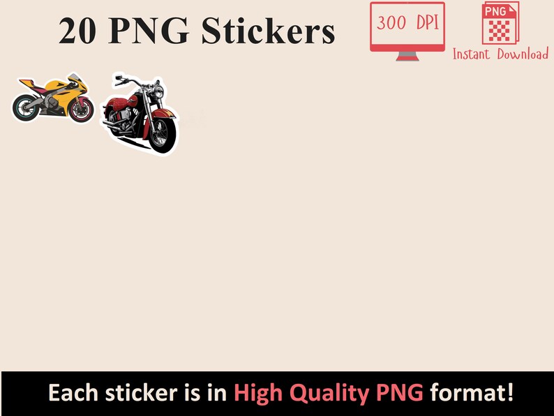 Motorcycle PNG Stickers Bundle 20 Designs Biker, Printable, Instant ...