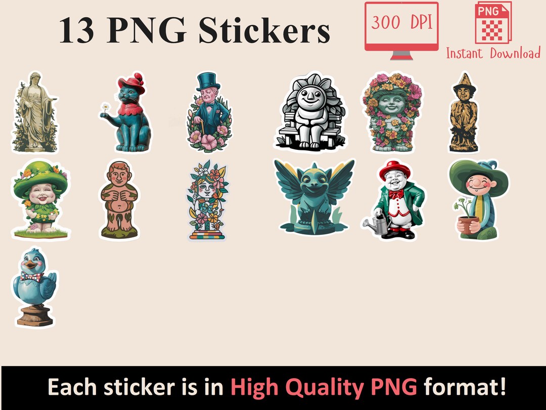 Garden Statue PNG Stickers Bundle, 13 Elegant Designs, Printable ...