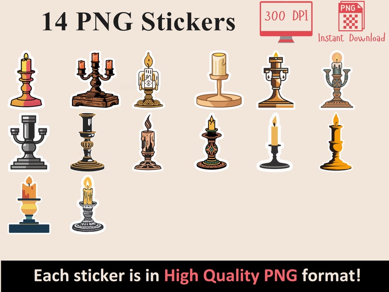 Candlestick PNG Stickers Design Bundle Elegant Glow, Stylish ...