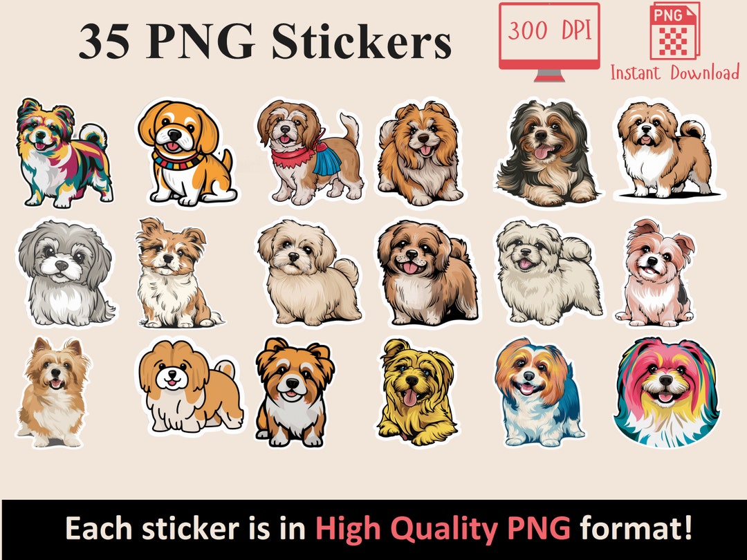 Lhasa Apso Dog PNG Stickers Bundle 35 Designs Cute, Printable, Instant ...