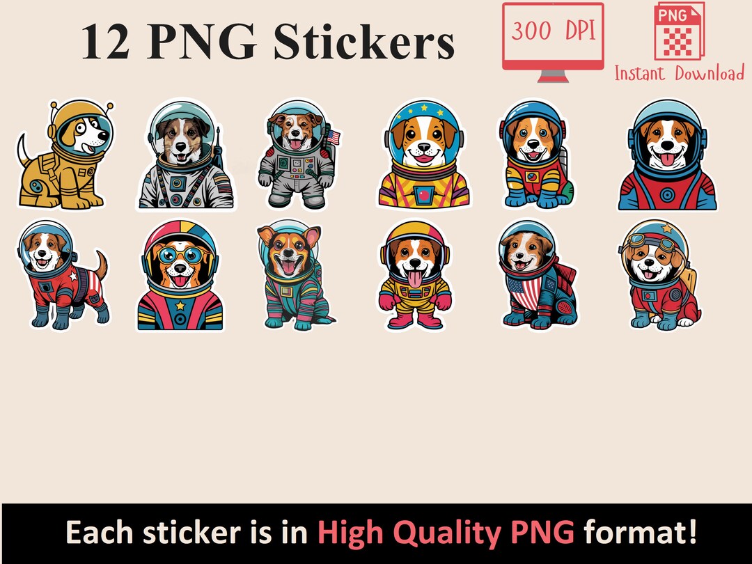 Dog in a Space Suit PNG Stickers Collection, 12 Astronaut Dog Designs ...