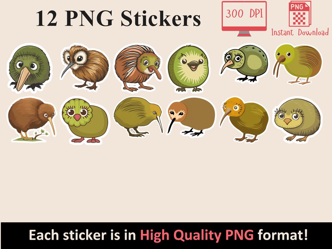 Kiwi PNG Stickers Bundle 12 Designs Fruit, Printable, Instant Download ...