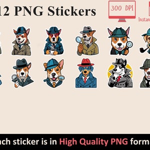 Dog Detective PNG Stickers Collection, 12 Mystery Solving Dog Designs ...