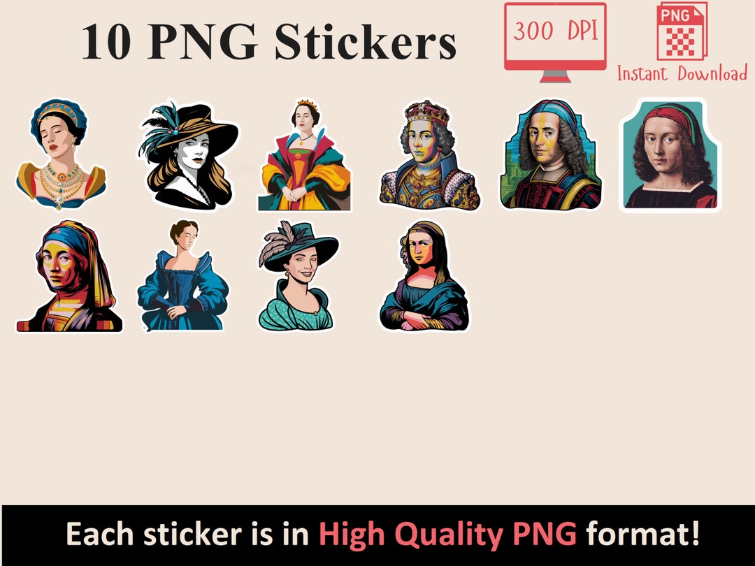 Renaissance Painting PNG Stickers Design Bundle, 10 Classic Art Designs ...