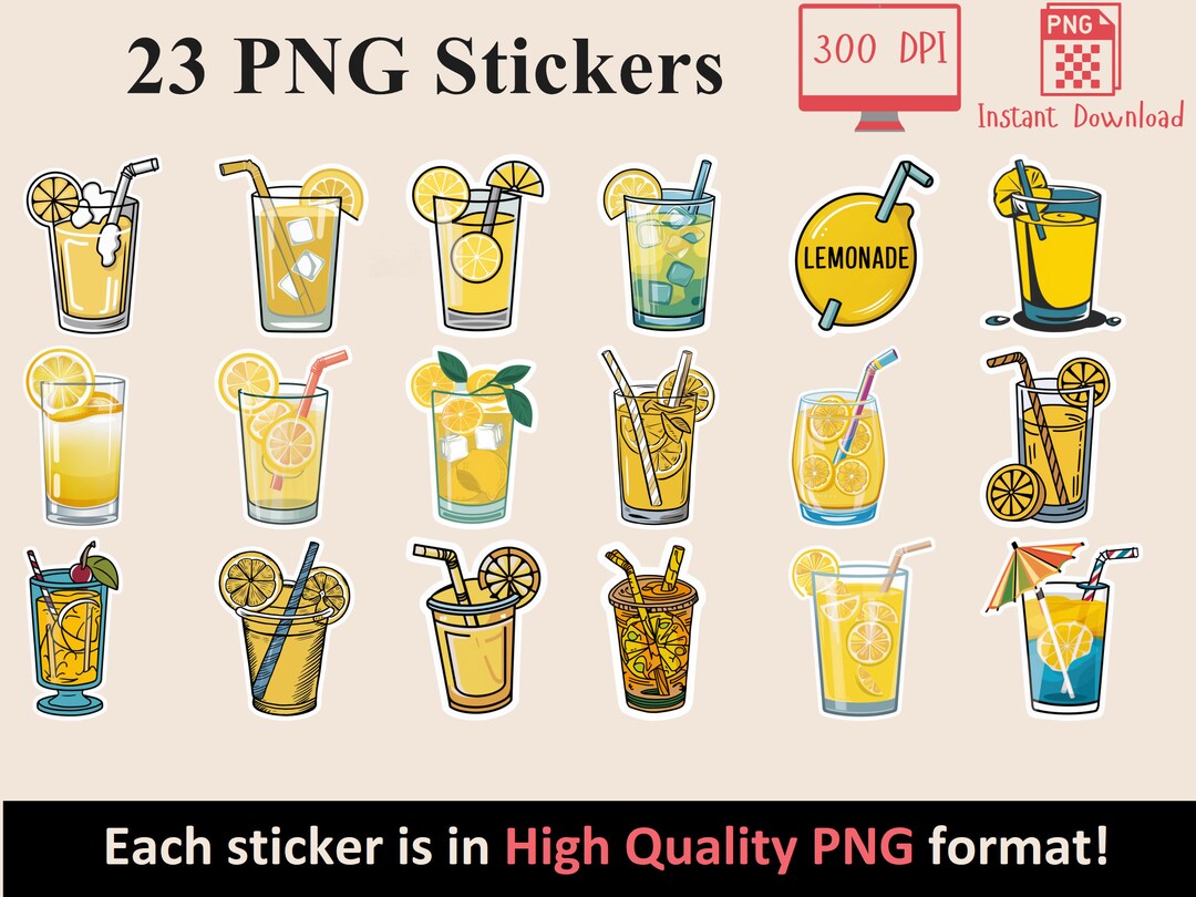 Lemonade PNG Stickers Bundle 23 Designs Refreshing, Printable, Instant ...