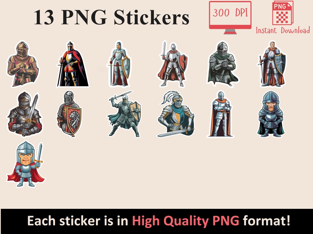 Medieval Knight PNG Stickers Bundle 13 Designs Historical, Printable ...