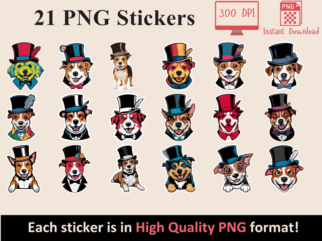 Dog in a Top Hat PNG Stickers Set, 21 Elegant Dog Designs, Dapper Top ...