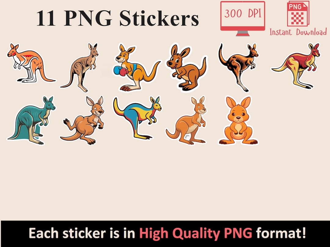 Kangaroo PNG Stickers Bundle 11 Designs Printable, Instant Download ...