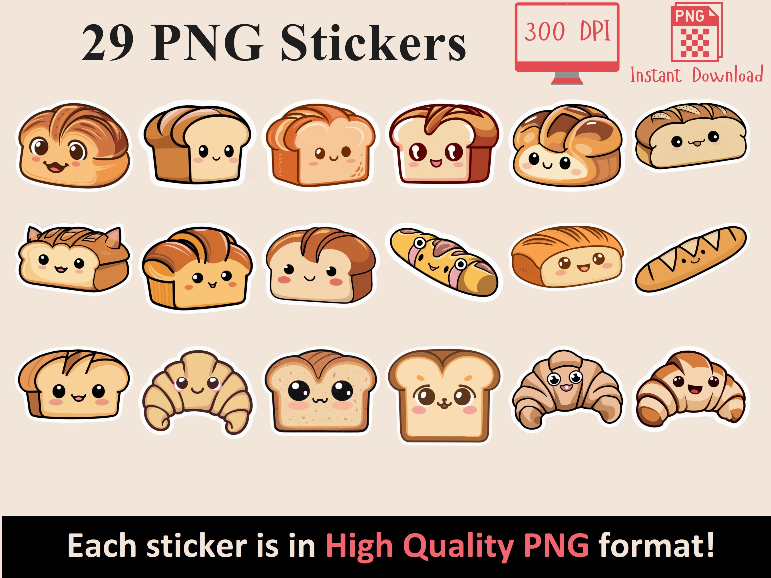 Cute Kawaii Baked Goods PNG Stickers Design, 29 Adorable Bakery Clipart ...