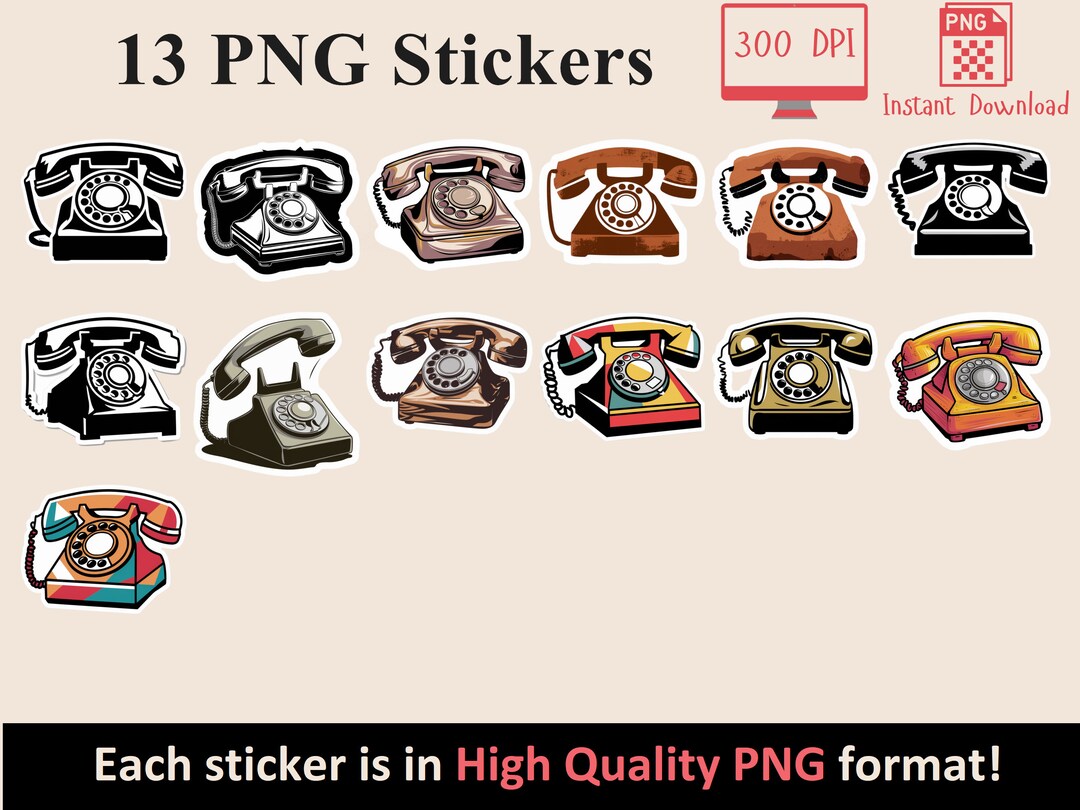 Rotary Phone PNG Stickers Collection, 13 Vintage Telephone Designs ...
