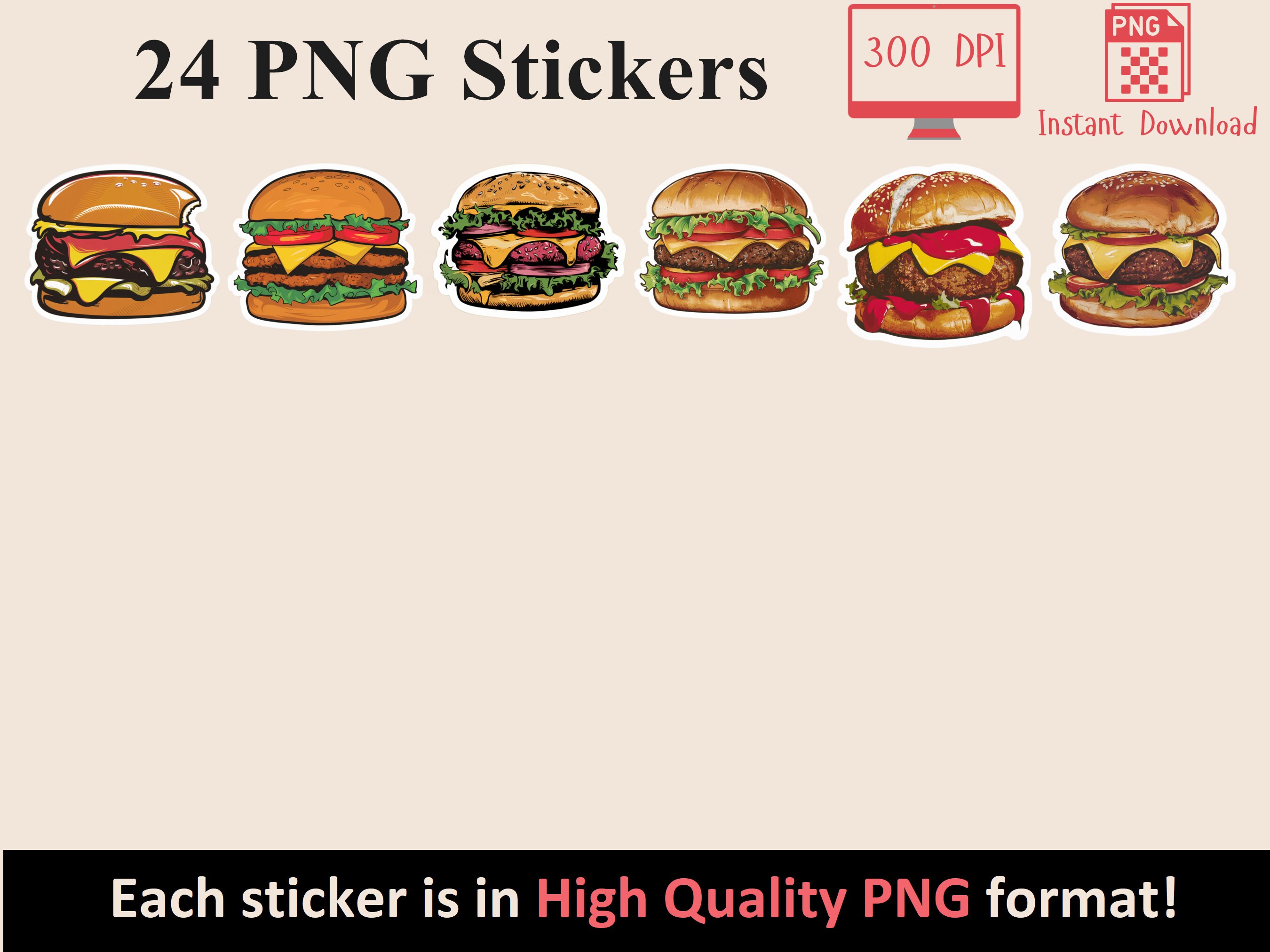 Cheeseburger PNG Stickers Design Bundle Juicy Bites, Delicious Burger ...